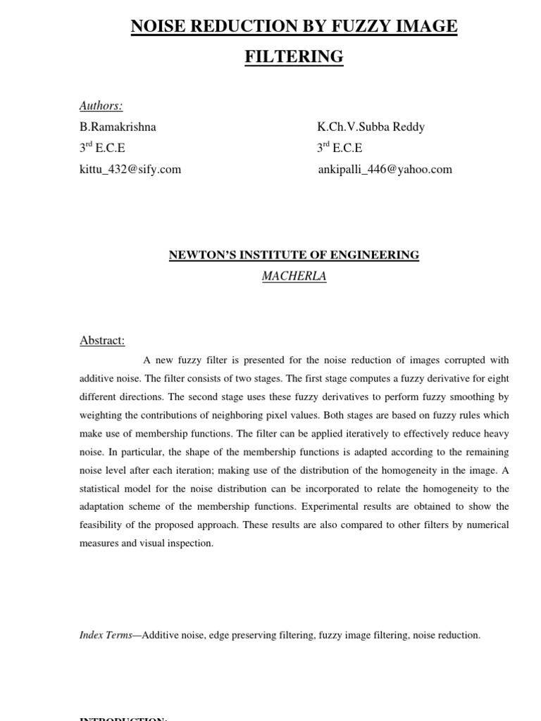 Noise Reduction by Fuzzy Image Filtering | PDF | Derivative | Probability Density Function
