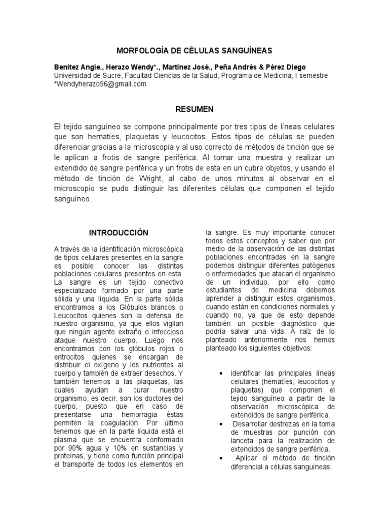 Laboratorio Morfología de Células Sanguíneas 2 | PDF | Leucocito | Hematopoyesis