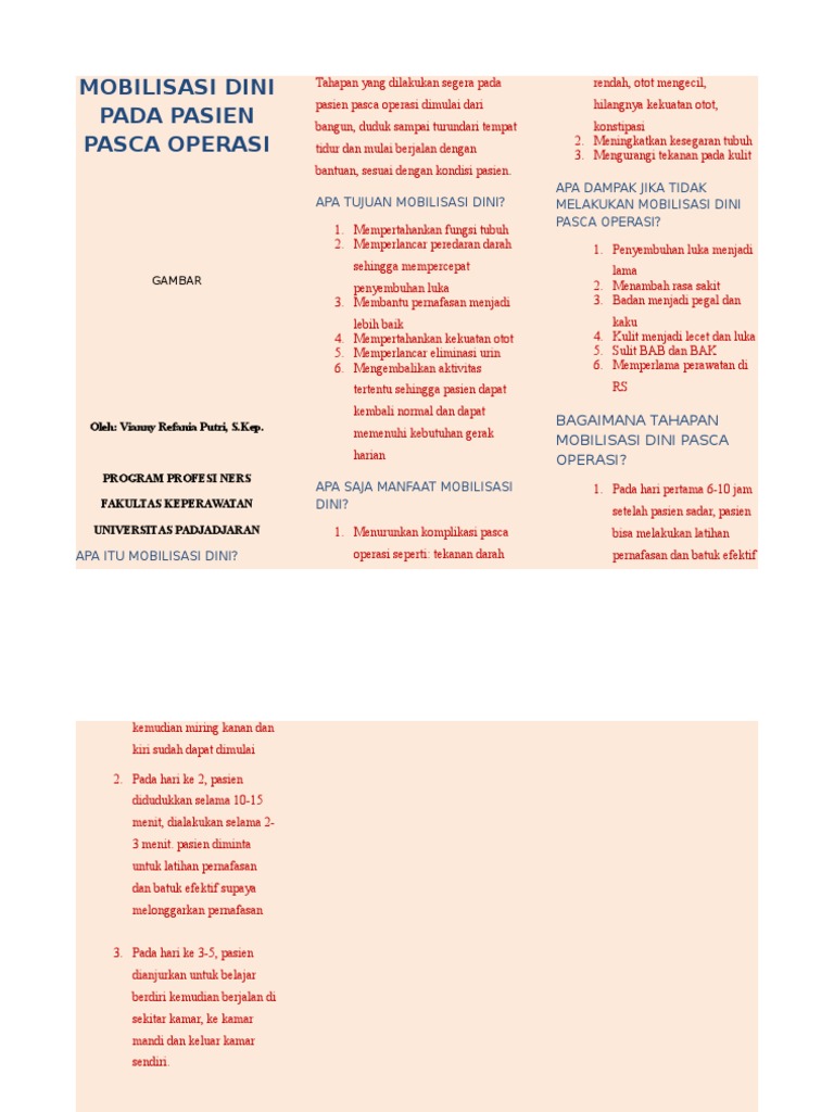 Leaflet Mobilisasi Dini Pada Pasien Pasca Operasi | PDF