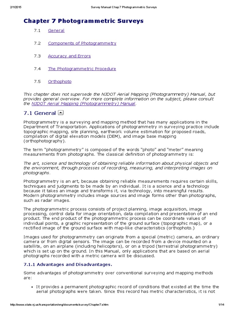 Survey Manual Chap 7 Photogrammetric Surveys | Topography | Surveying