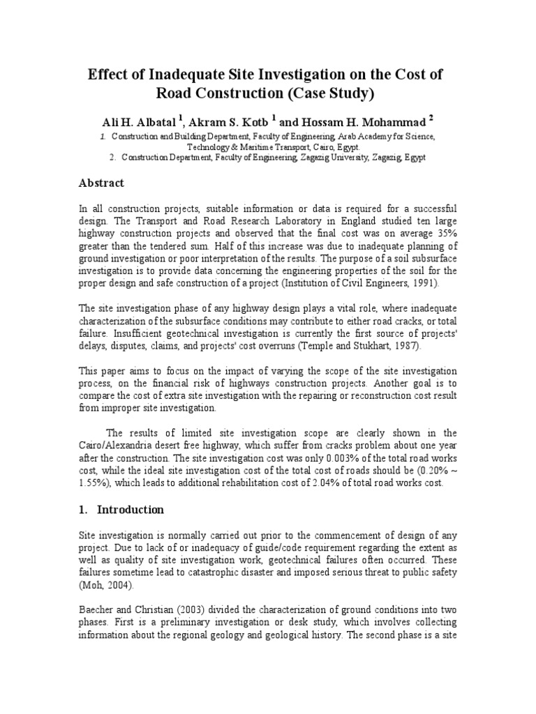 Effect of Inadequate Site Investigation On The Cost of Road ...