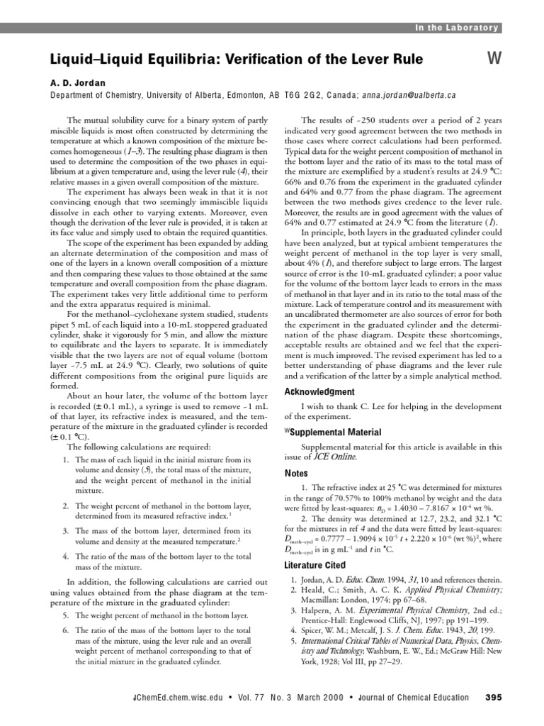 Liquid-Liquid Equilibria: Verification of The Lever Rule ...