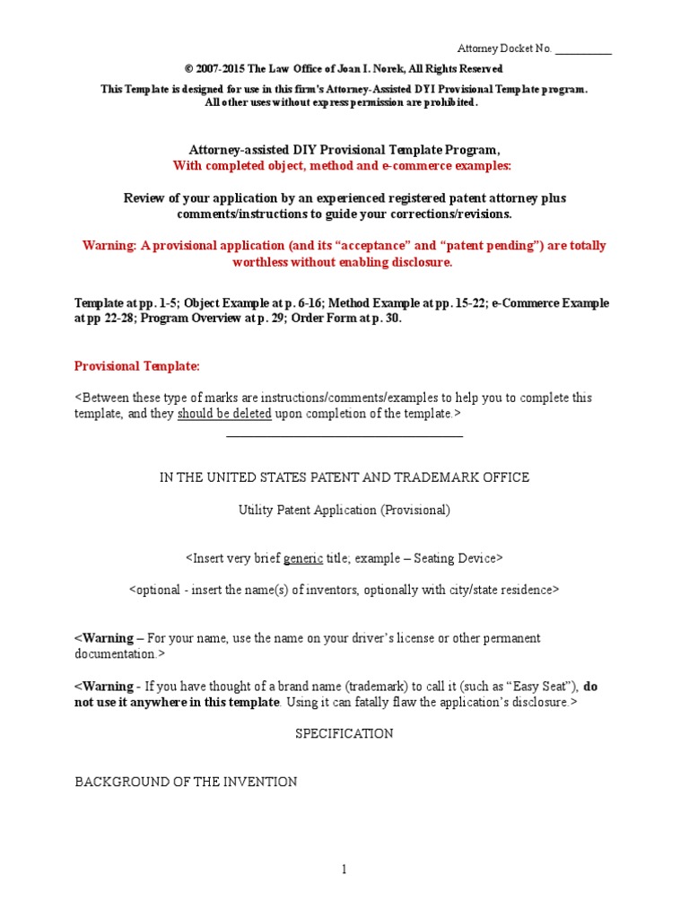 Provisional Template | PDF | Provisional Application | Patent Application