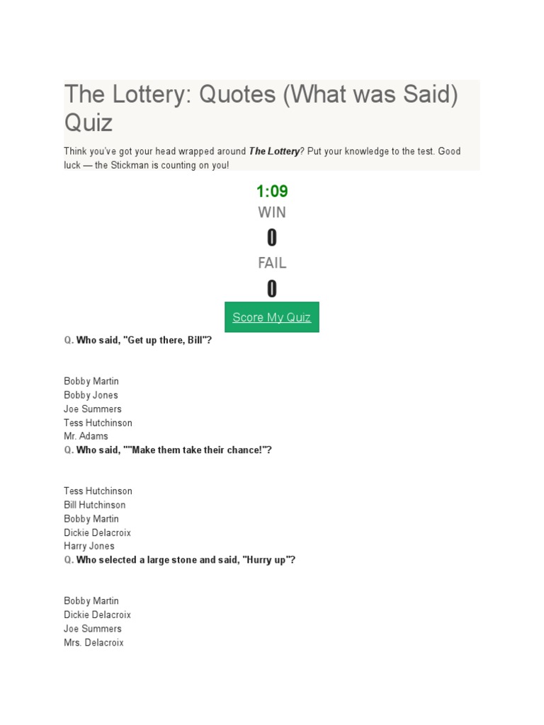 The Lottery Quiz | PDF | Politics | Social Science