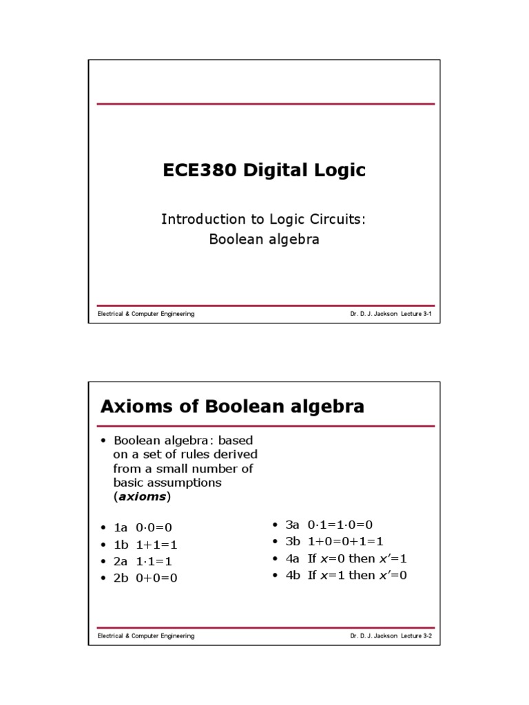 Lect03 2boolean Algebra | PDF | Boolean Algebra | Teaching Mathematics