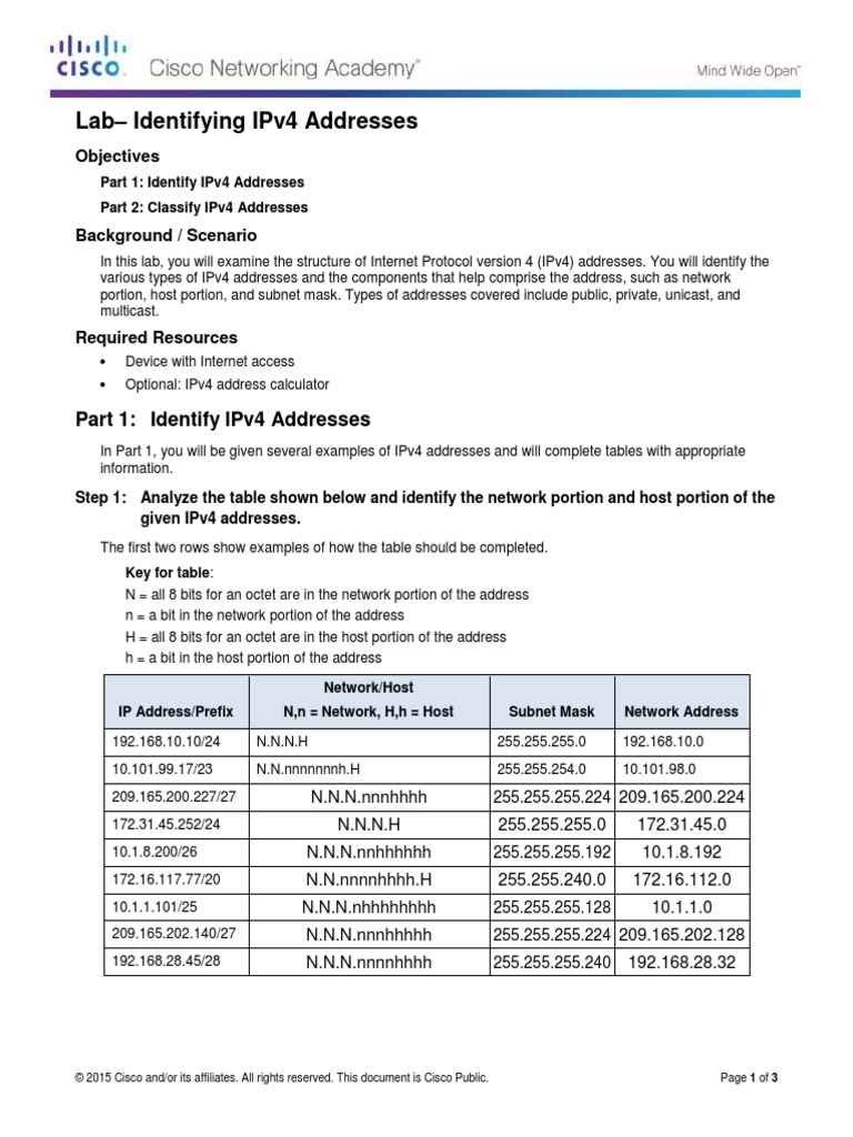 7.1.4.9 Lab - Identifying IPv4 Addresses | Ip Address | Internet Standards