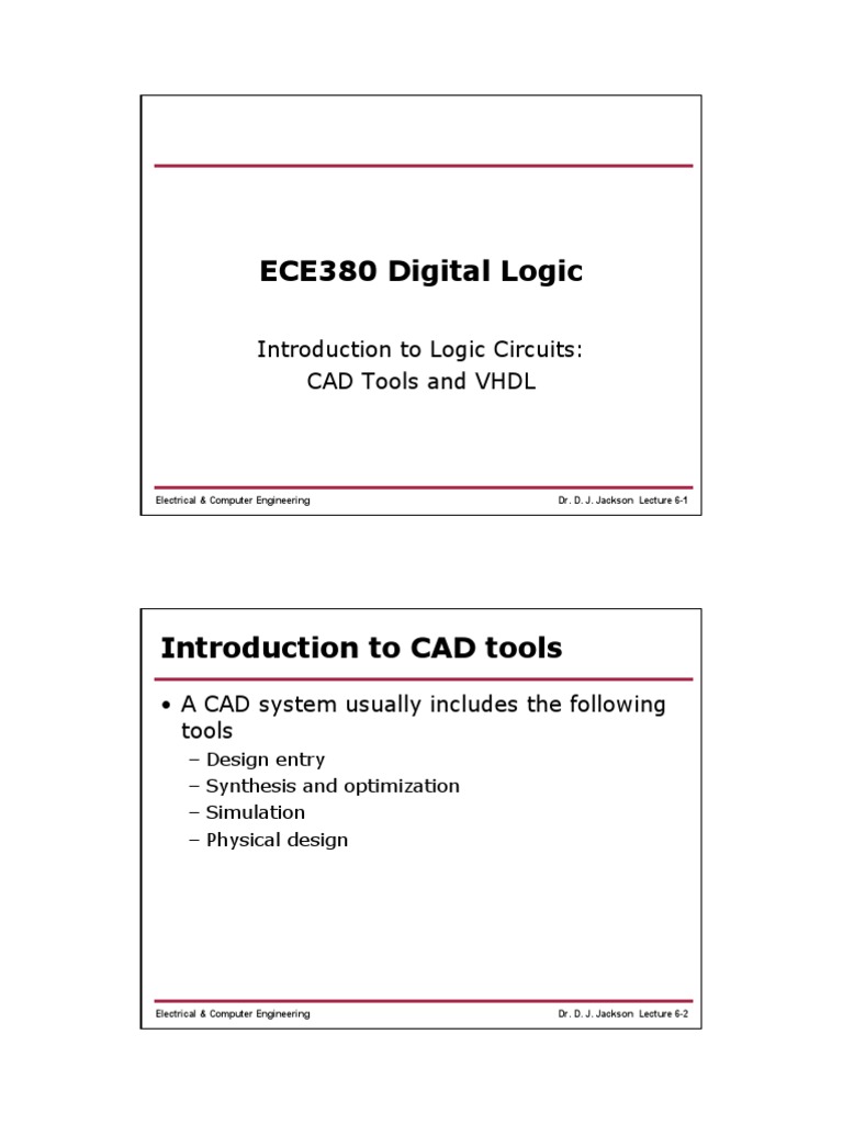 Ece380 Digital Logic Introduction To Logic Circuits Cad Tools And Vhdl Pdf Hardware