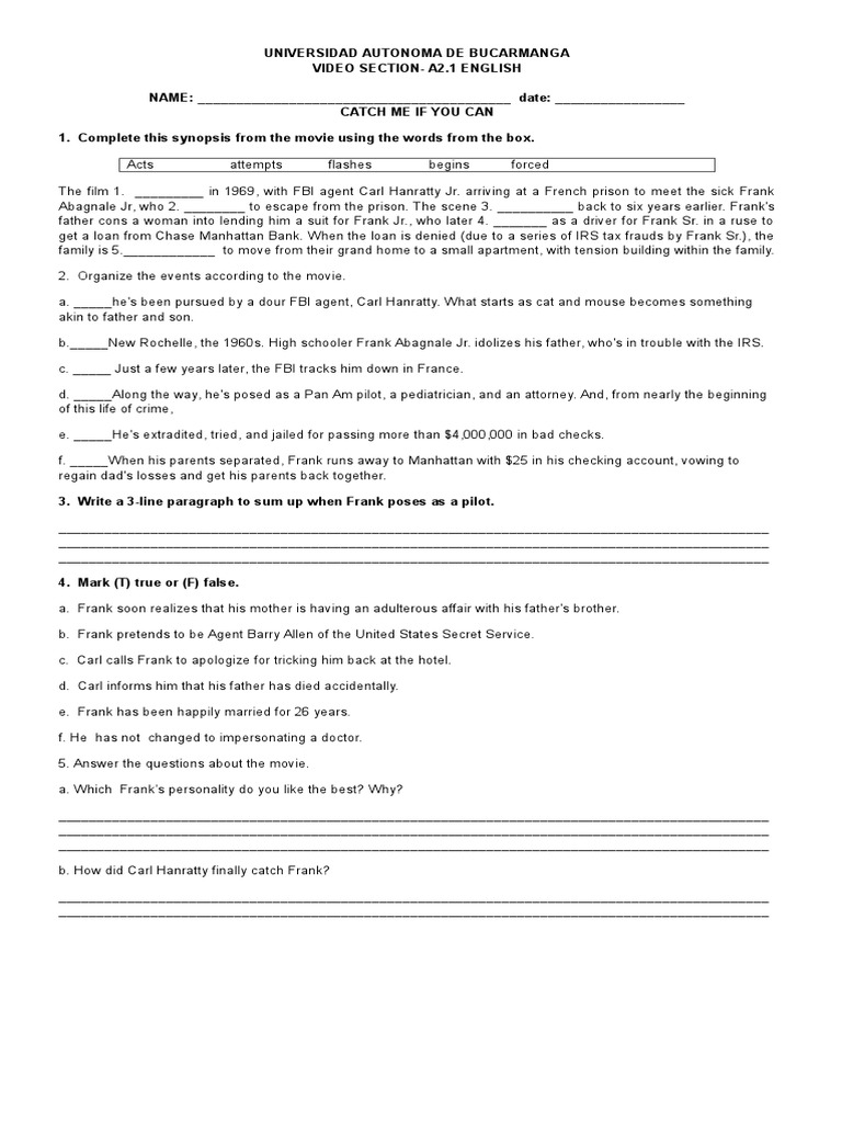 Catch Me If You Can: Study Worksheet | PDF | Social Science