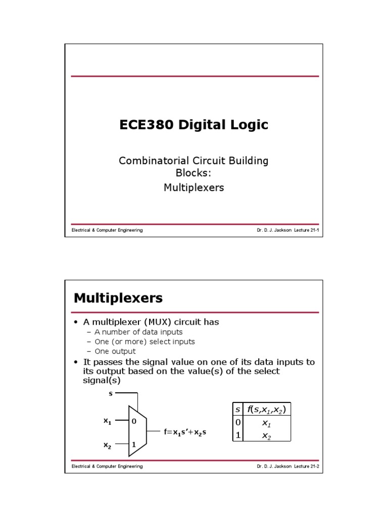 ECE380 Digital Logic: Combinatorial Circuit Building Blocks: Multiplexers | PDF | Field ...