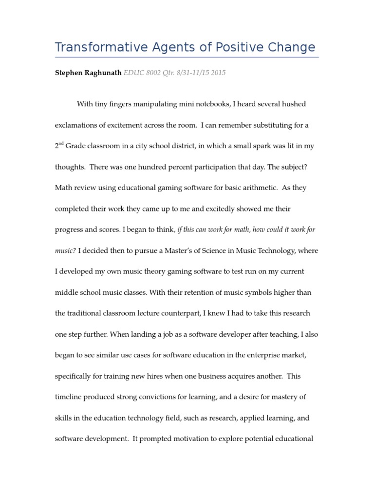 Transformative Agents of Positive Change | PDF | Educational Technology ...