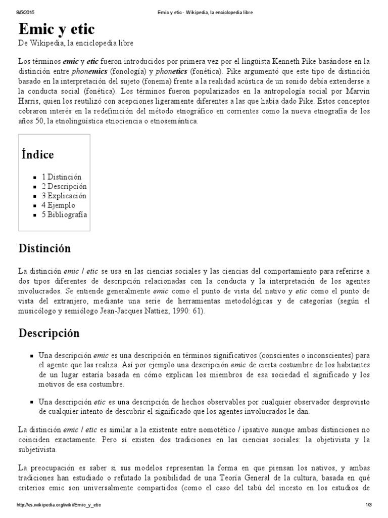 Emic y Etic - Wikipedia, La Enciclopedia Libre | Educacion Cultural ...