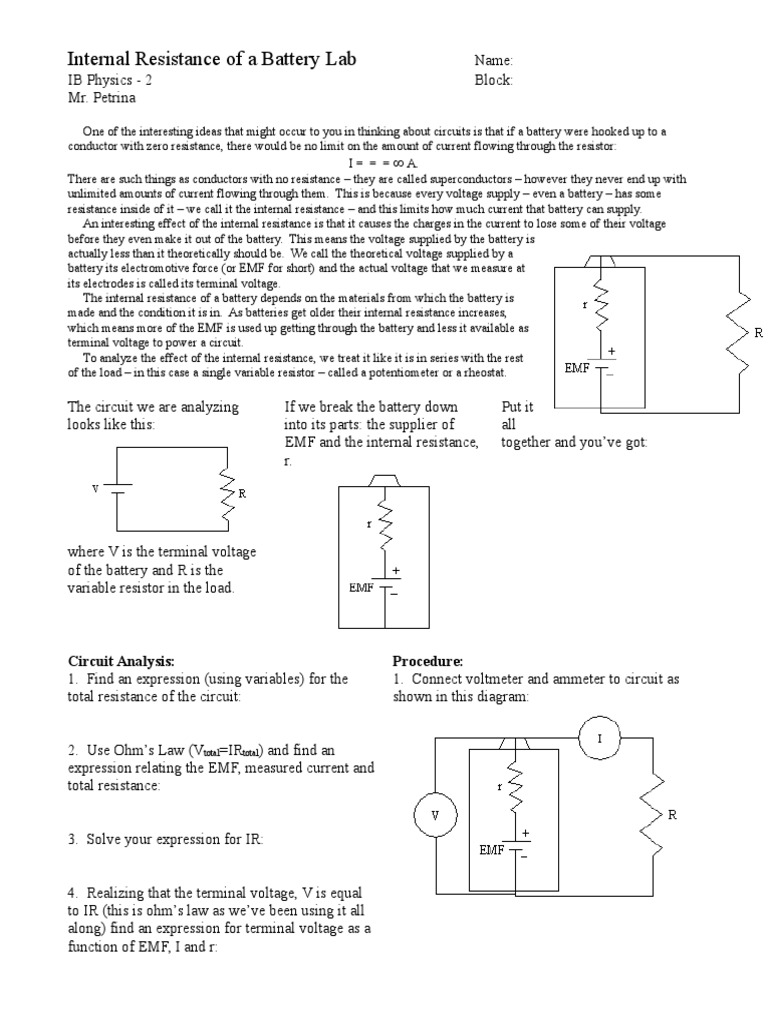 5 3 Internal Resistance of A Battery Lab | PDF | Electrical Resistance ...