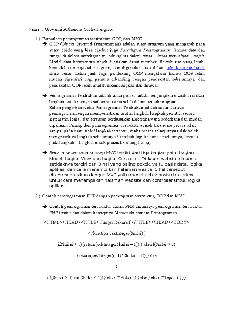 m3113066 - Giovanni - Pebedaan Pemrograman Terstruktur, Oop, MVC | PDF | Komputer