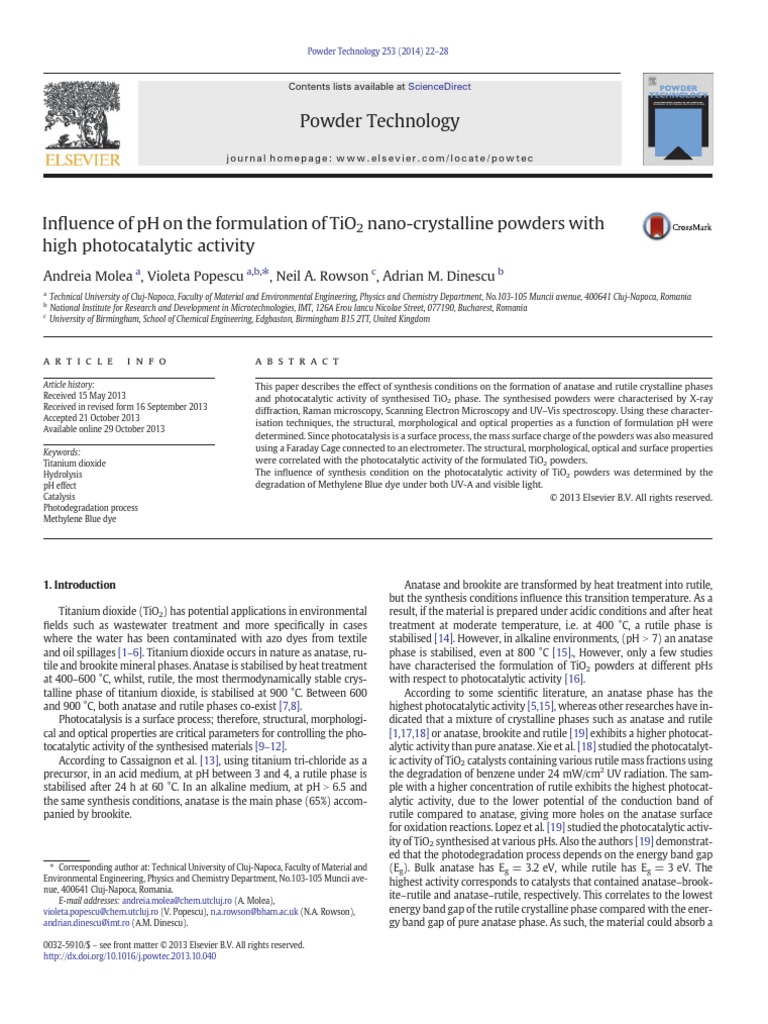 Powder Technology: Andreia Molea, Violeta Popescu, Neil A. Rowson, Adrian M. Dinescu | PDF ...