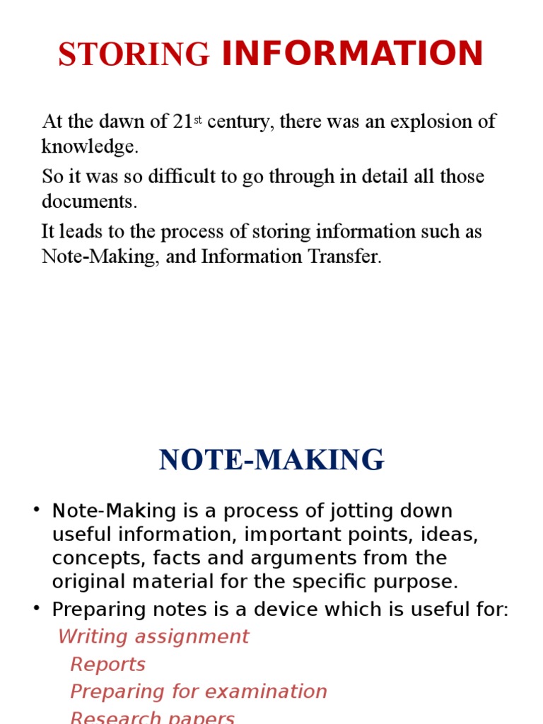 STORING INFORMATION Note Mak, Note Tak, Summari | PDF | Information ...