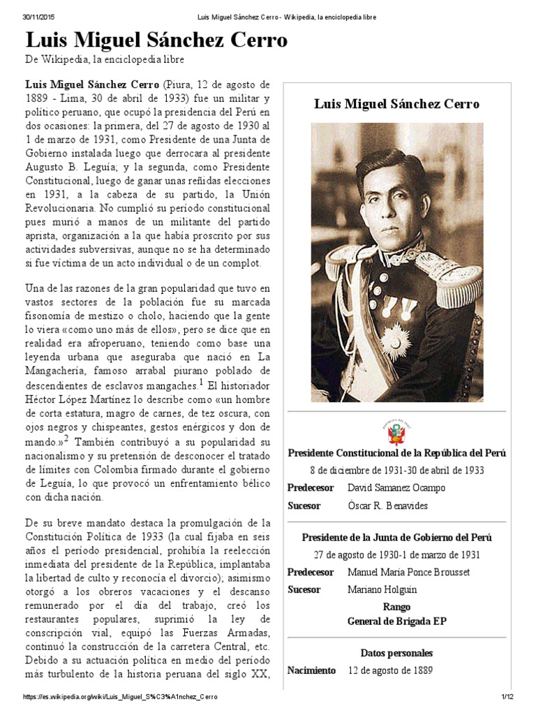 Luis Miguel Sánchez Cerro | PDF | Gobierno | Política (general)