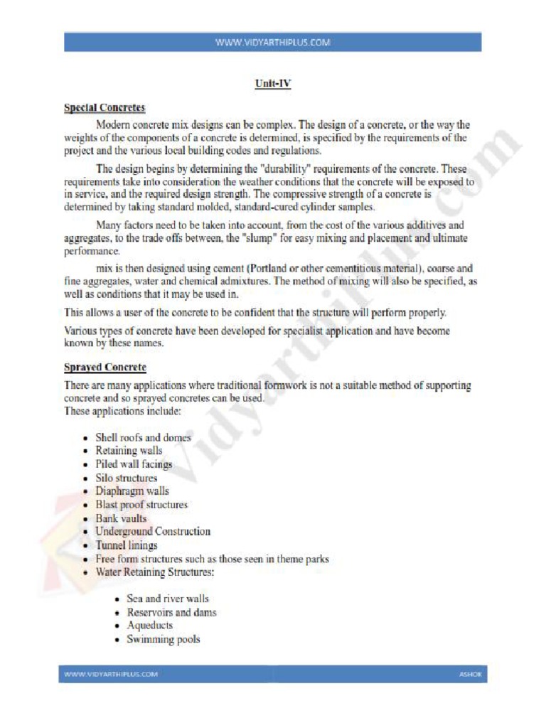 Unit IV Advanced Concrete Technology Notes | PDF