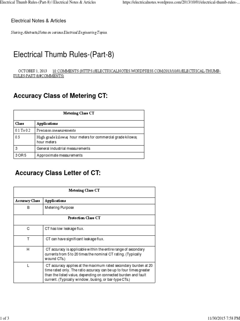 Electrical Thumb Rules Overview | PDF | Relay | Accuracy And Precision