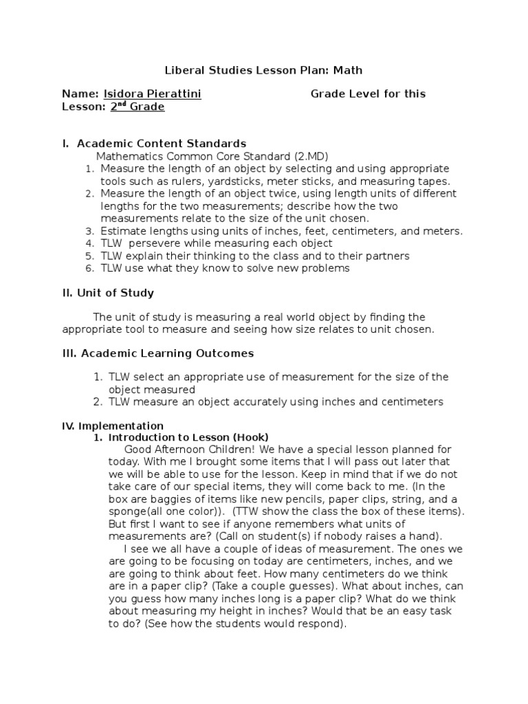 Grade 2 Measurement Lesson Plan | PDF | Lesson Plan | Classroom