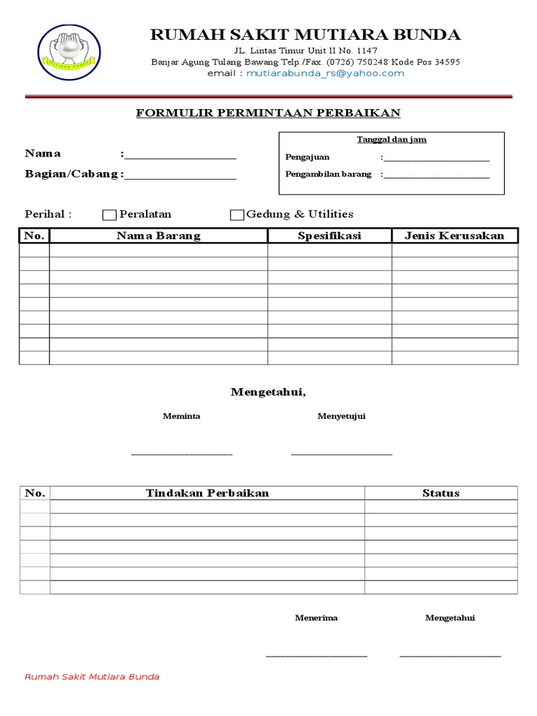 Formulir Permintaan Perbaikan | PDF