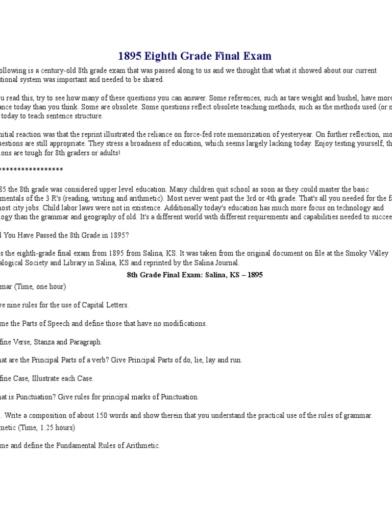 1895 Eighth Grade Final Exam | PDF | Orthography | Linguistics