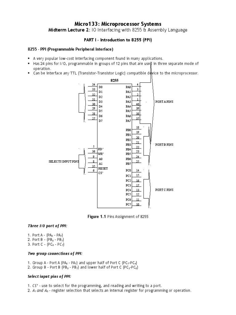 Micro 133 Midterm Lecture 2 - IO Interfacing With 8255 & Assembly Language - Edited | PDF ...