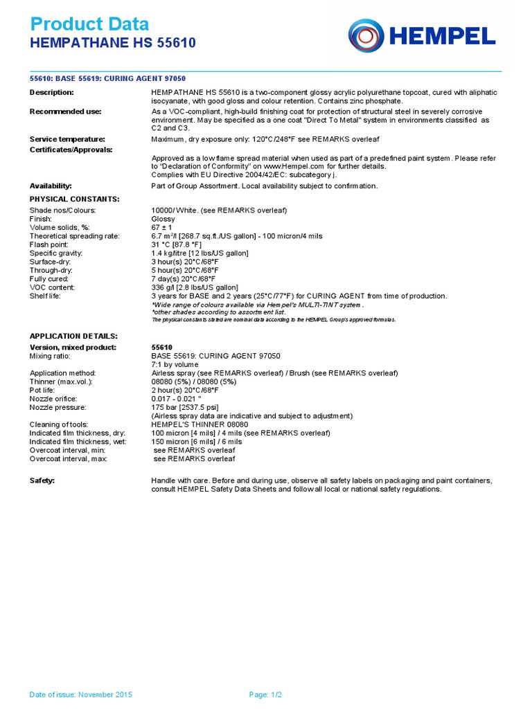 HEMPATHANE HS 55610 Product Overview | PDF | Paint | Humidity