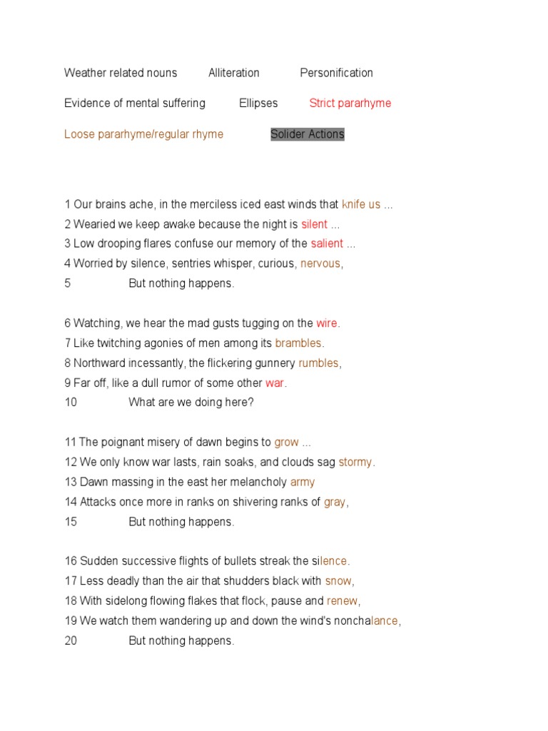 Exposure (Wilfred Owen) Poem Analysis | PDF | Nature