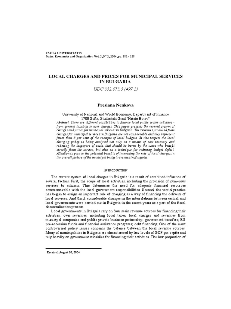 Local Charges and Prices For Municipal Services in Bulgaria: Facta ...