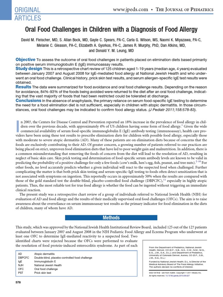 Oral Food Challenges in Children With A Diagnosis of Food Allergy | PDF ...