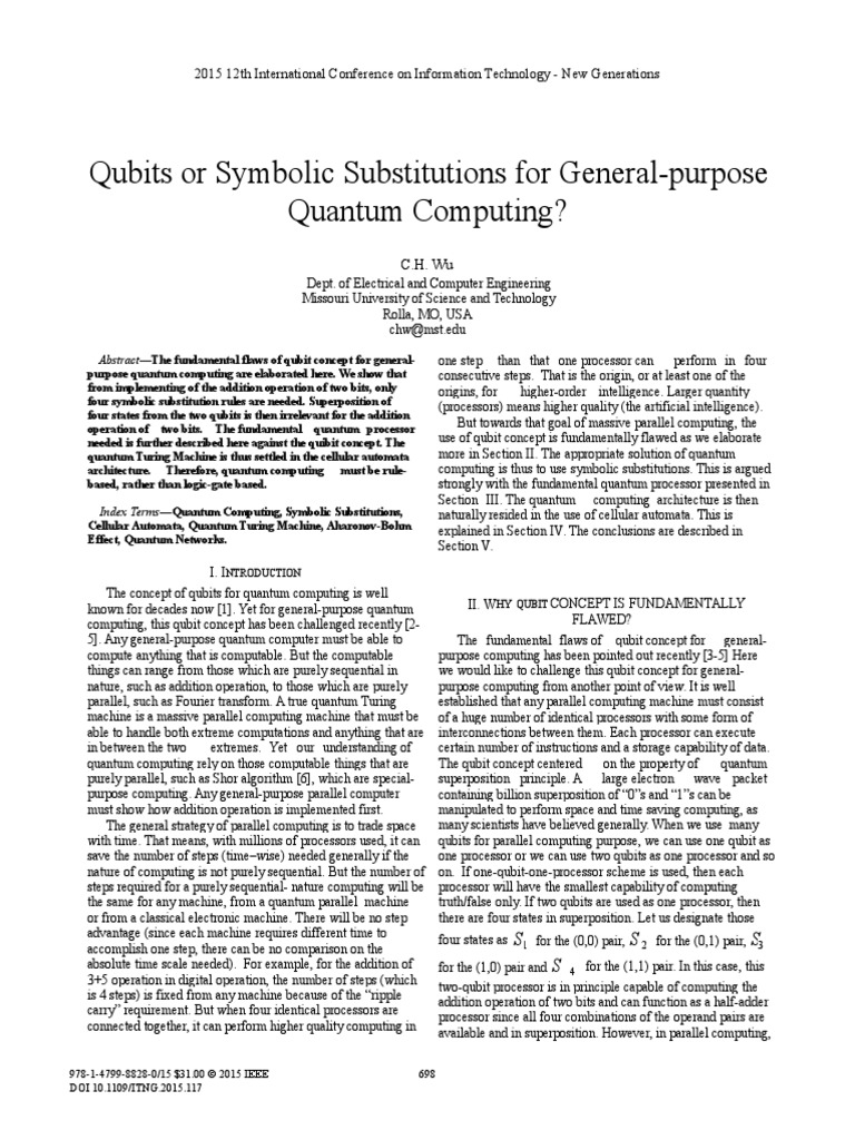 Qubits or Symbolic Substitutions For General-Purpose Quantum Computing? | PDF | Quantum ...
