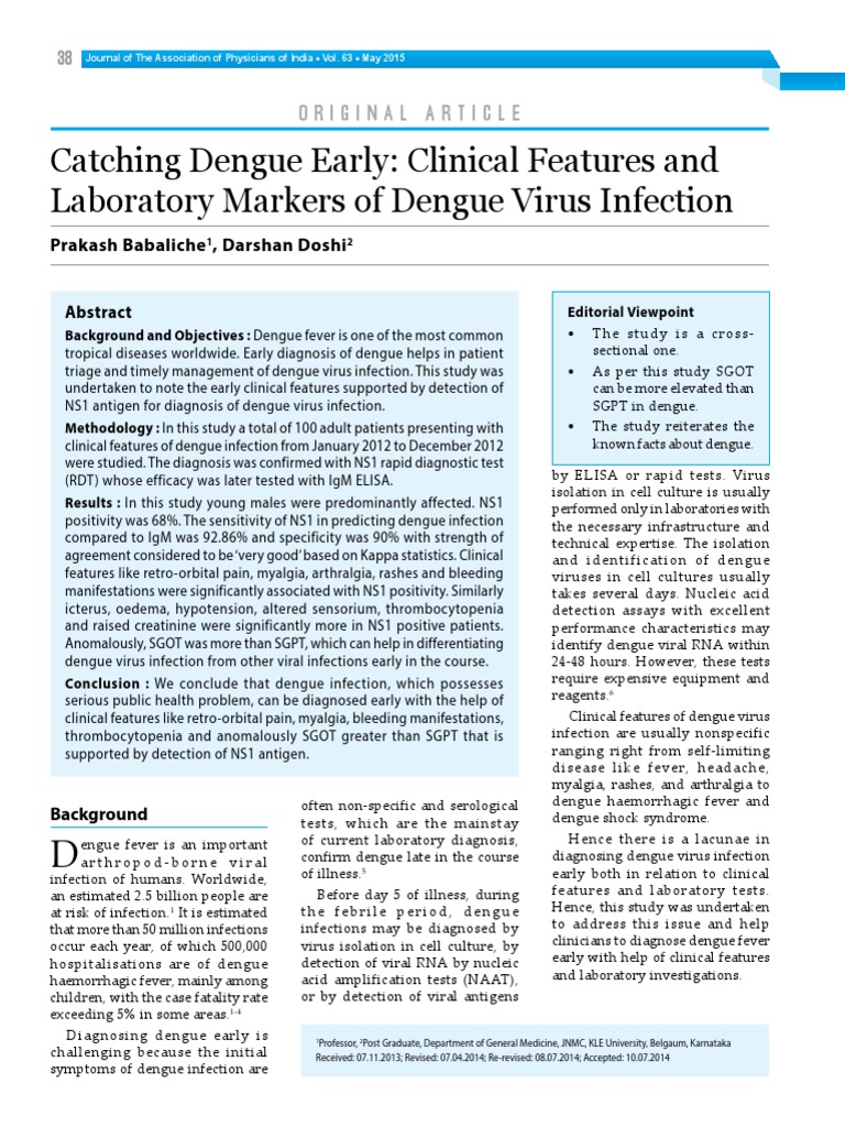 Dengue Journal | Sensitivity And Specificity | Infection
