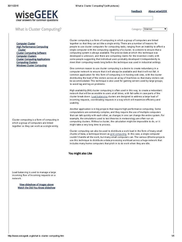 What Is Cluster Computing?: Clear Answers For Common Questions | PDF | Computer Cluster | Load ...
