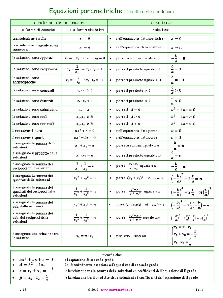Equazioni Parametriche Tabella 1 5 | PDF