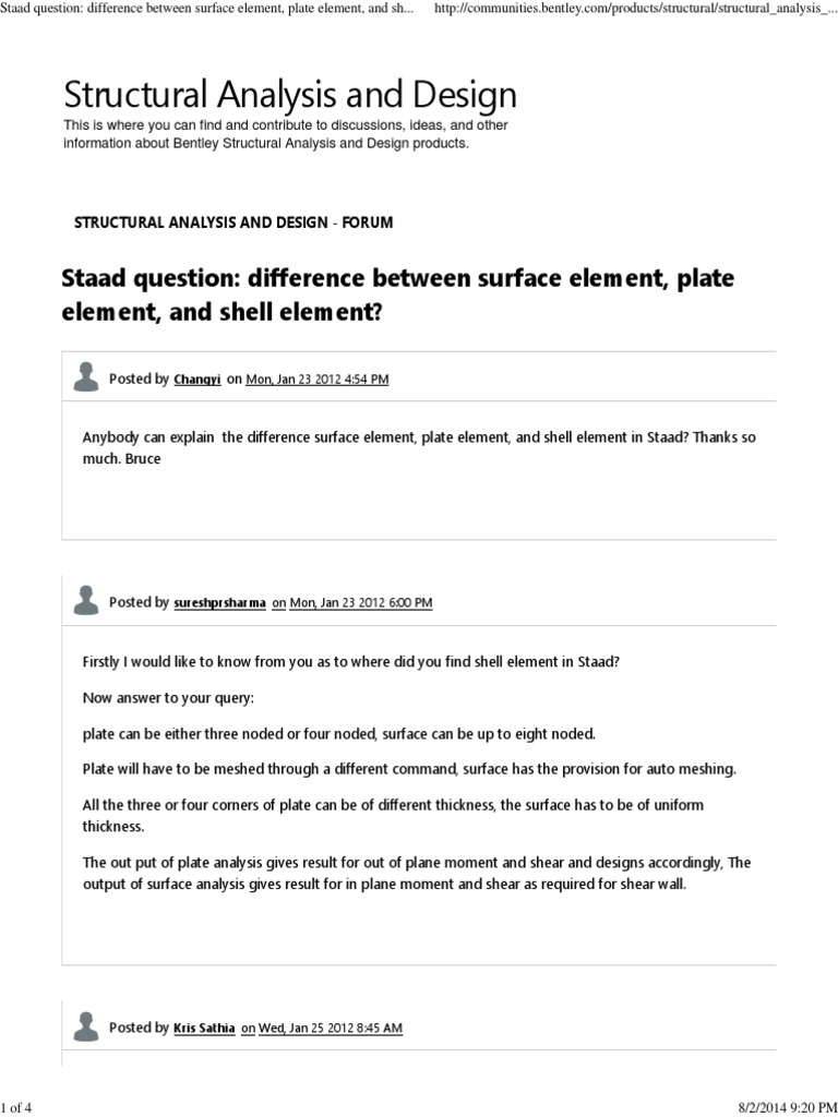 STAAD - Difference Between Surface Element, Plate | PDF | Finite ...