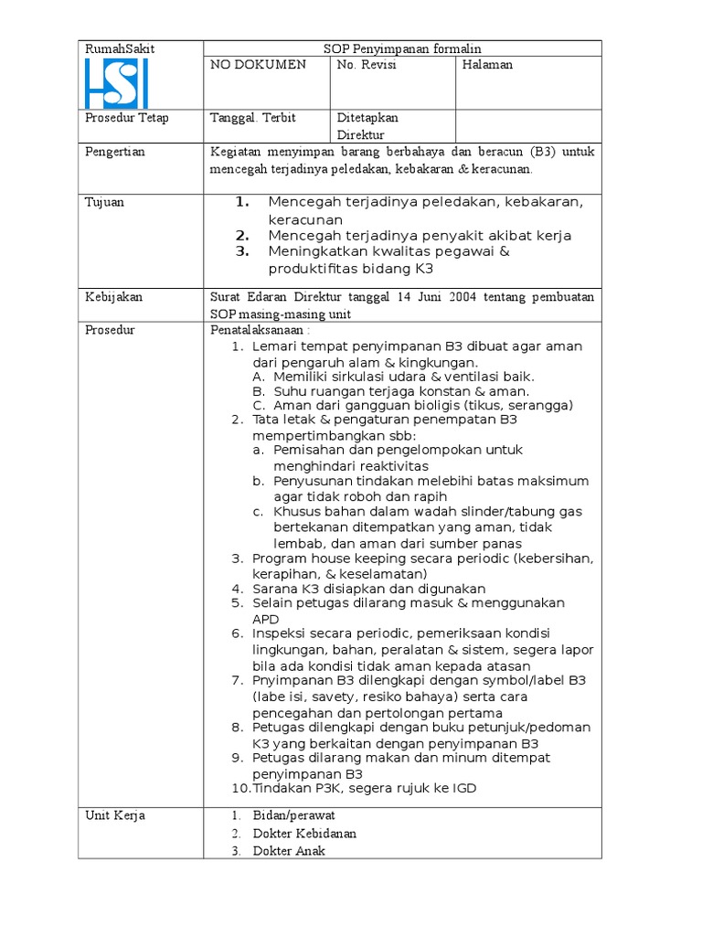 SOP Penyimpanan B3 | PDF