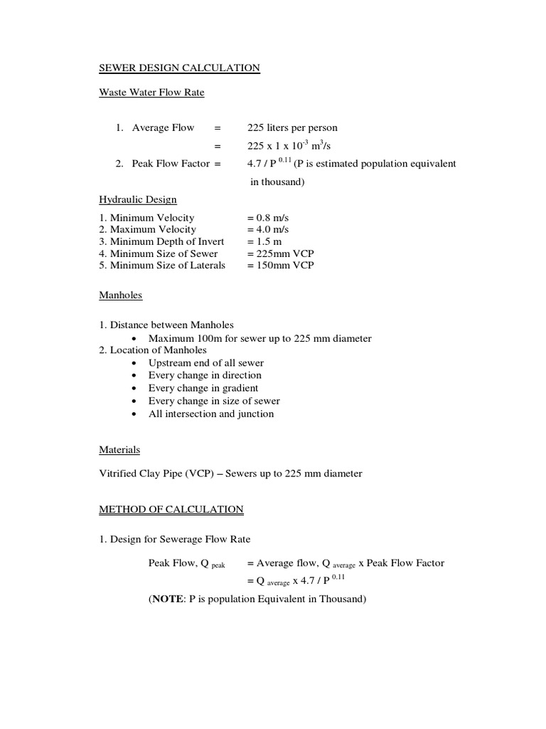 Sewer Design Calculation | Sanitary Sewer | Chemical Engineering