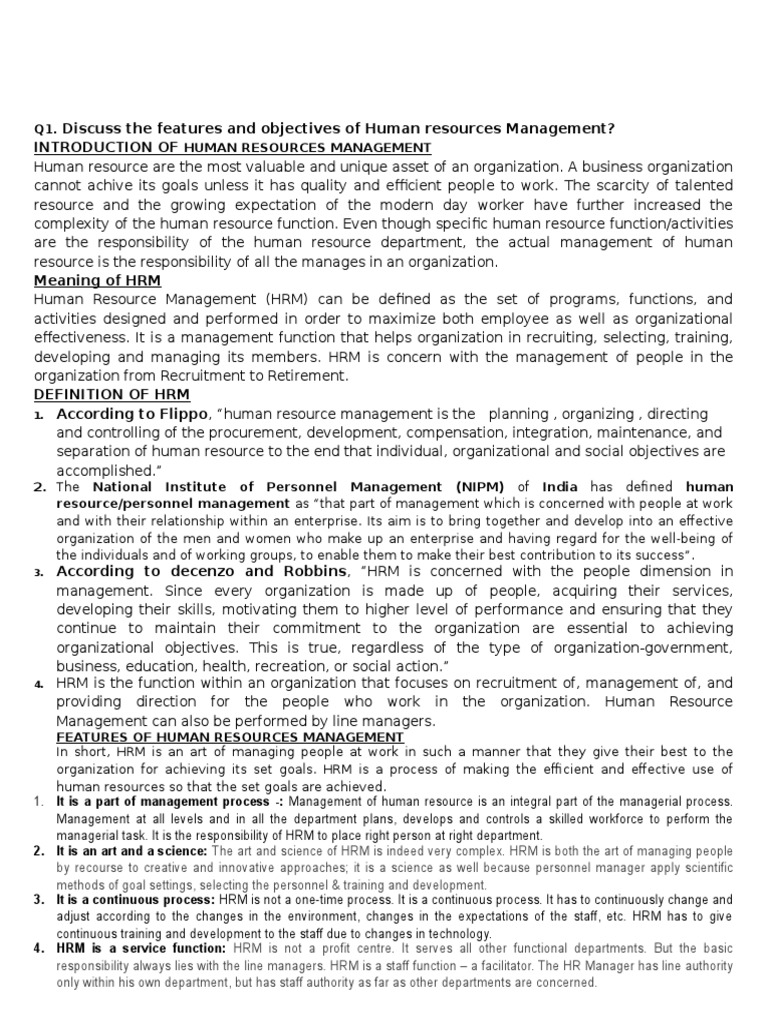 Features and Objectives of Human Resources Management | PDF | Resource ...