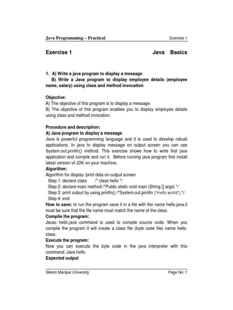 Exercise 1 | PDF | Java (Programming Language) | Source Code