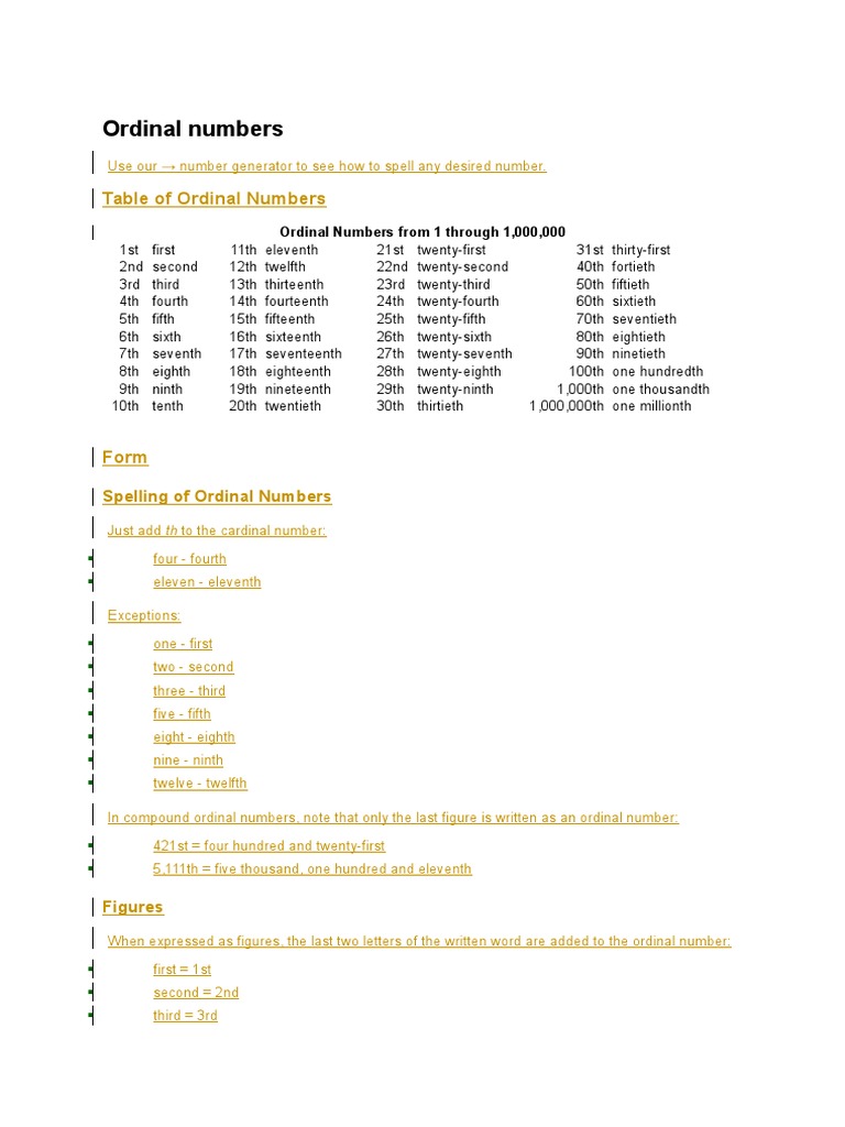 Ordinal Numbers | PDF | Fraction (Mathematics) | Plural