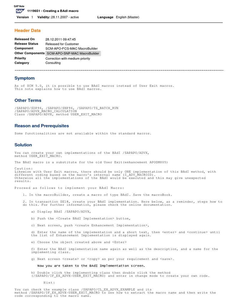 BADI For User Exit Macro | PDF | Interface (Computing) | Macro ...