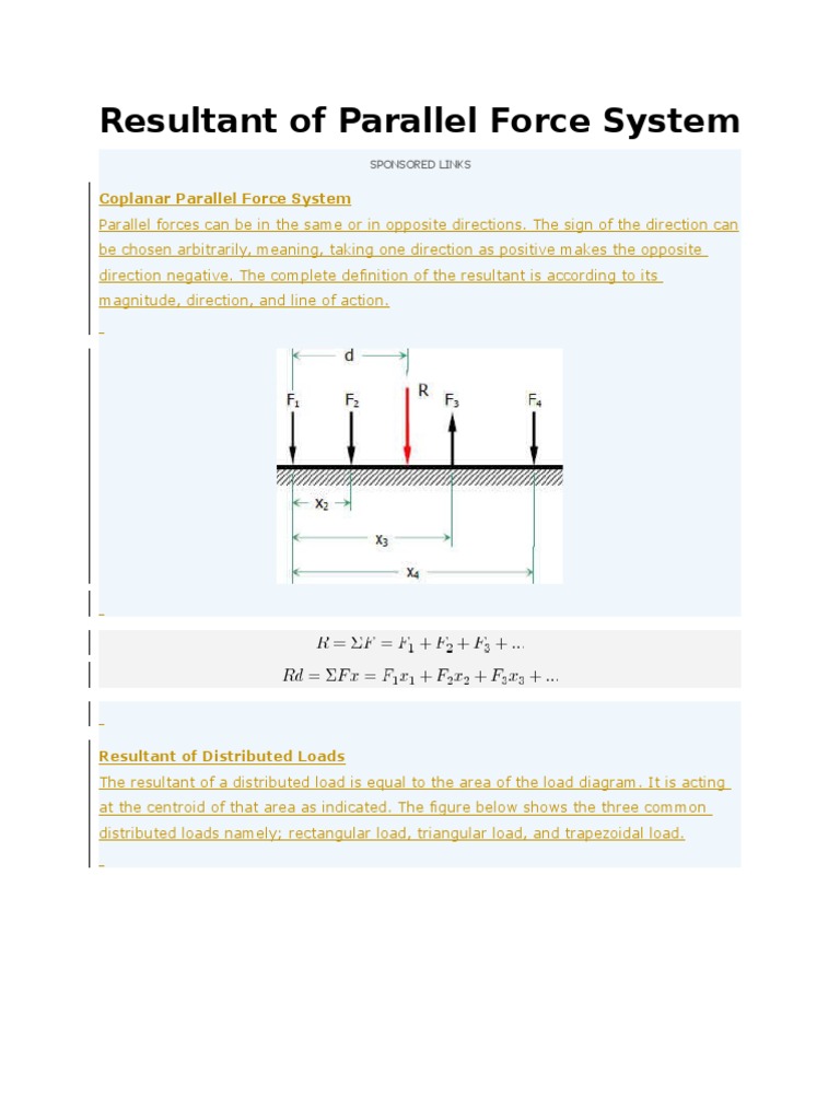 Resultant of Parallel Forces | Norm (Mathematics) | Force