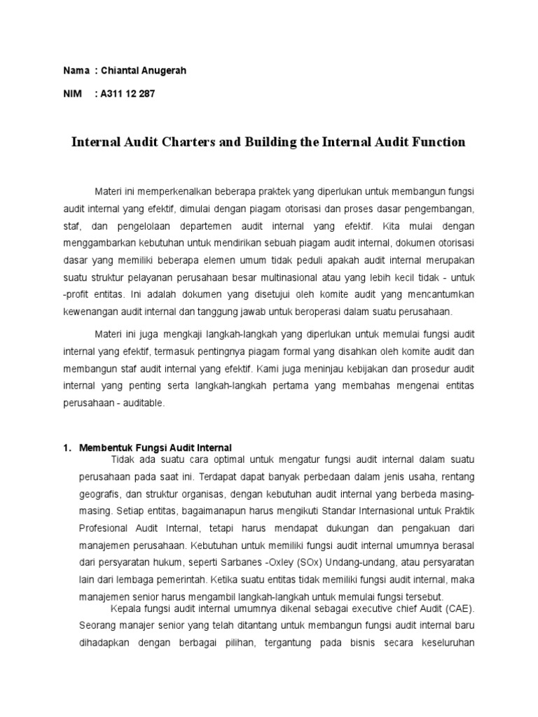 Internal Audit Charters and Building The Internal Audit Function 2 | PDF