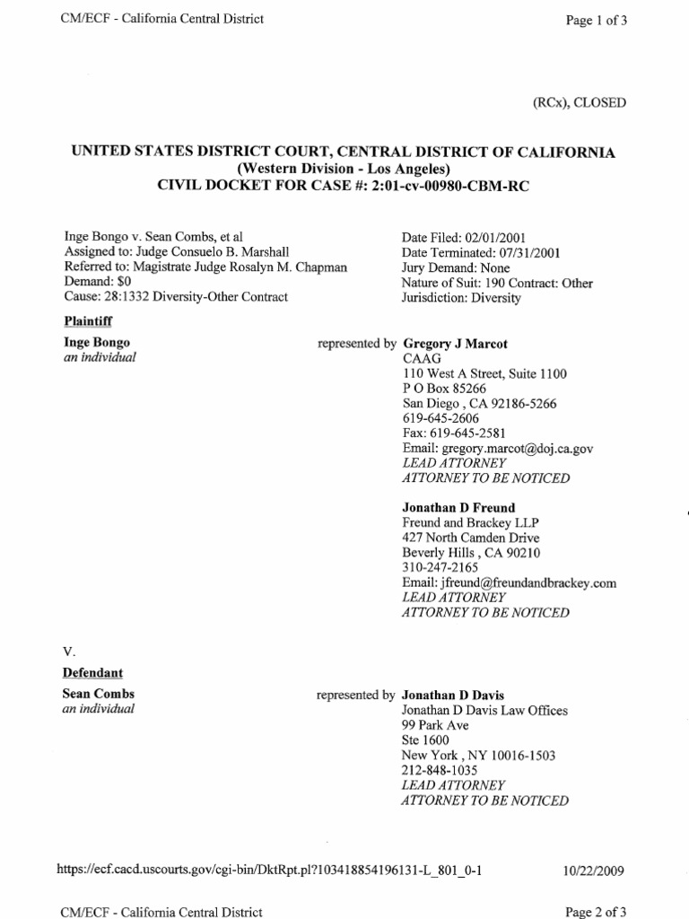 Inge Lynn Collins Bongo Vs Sean Combs Aka P.Diddy (Part I) | PDF | Hip ...