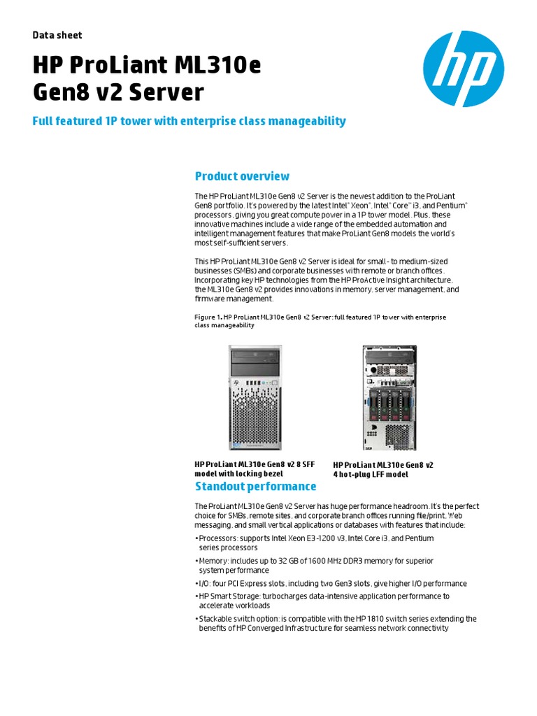 HP ProLiant ML310e Gen8 v2 Server | Hewlett Packard | Solid State Drive