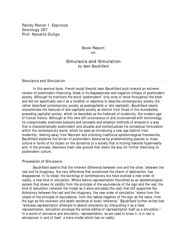 Baudrillard's Simulacra and Simulation: A Book Report | PDF ...