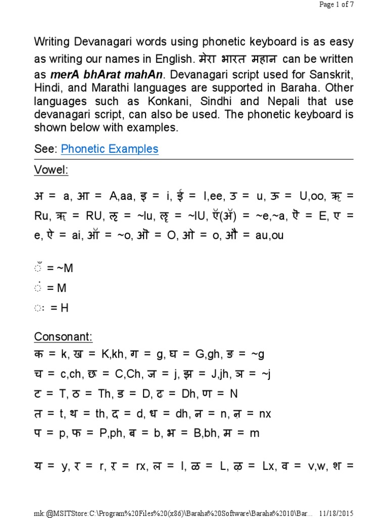 Baraha Phonetic Keyboard | Languages Of Asia | Languages Of India
