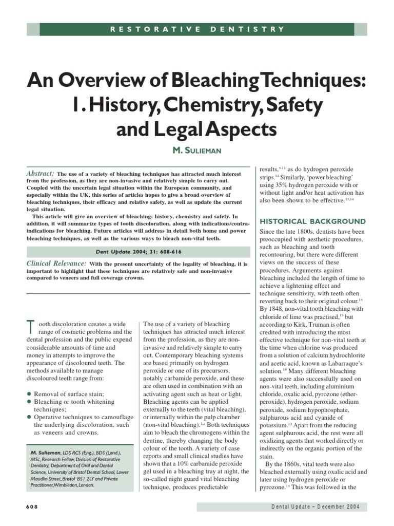 Overview of Bleaching Techniques | PDF | Tooth Enamel | Mouth