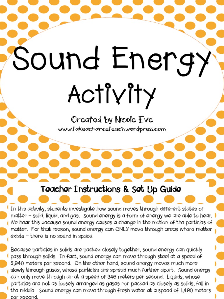 Activity Pack Sound Energy Activity | PDF | Matter | Gases