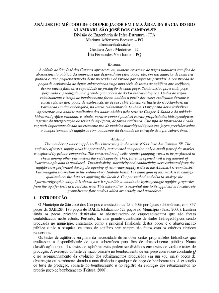 Analise Do Metodo de Cooper Jacob | PDF | Logaritmo | Tempo